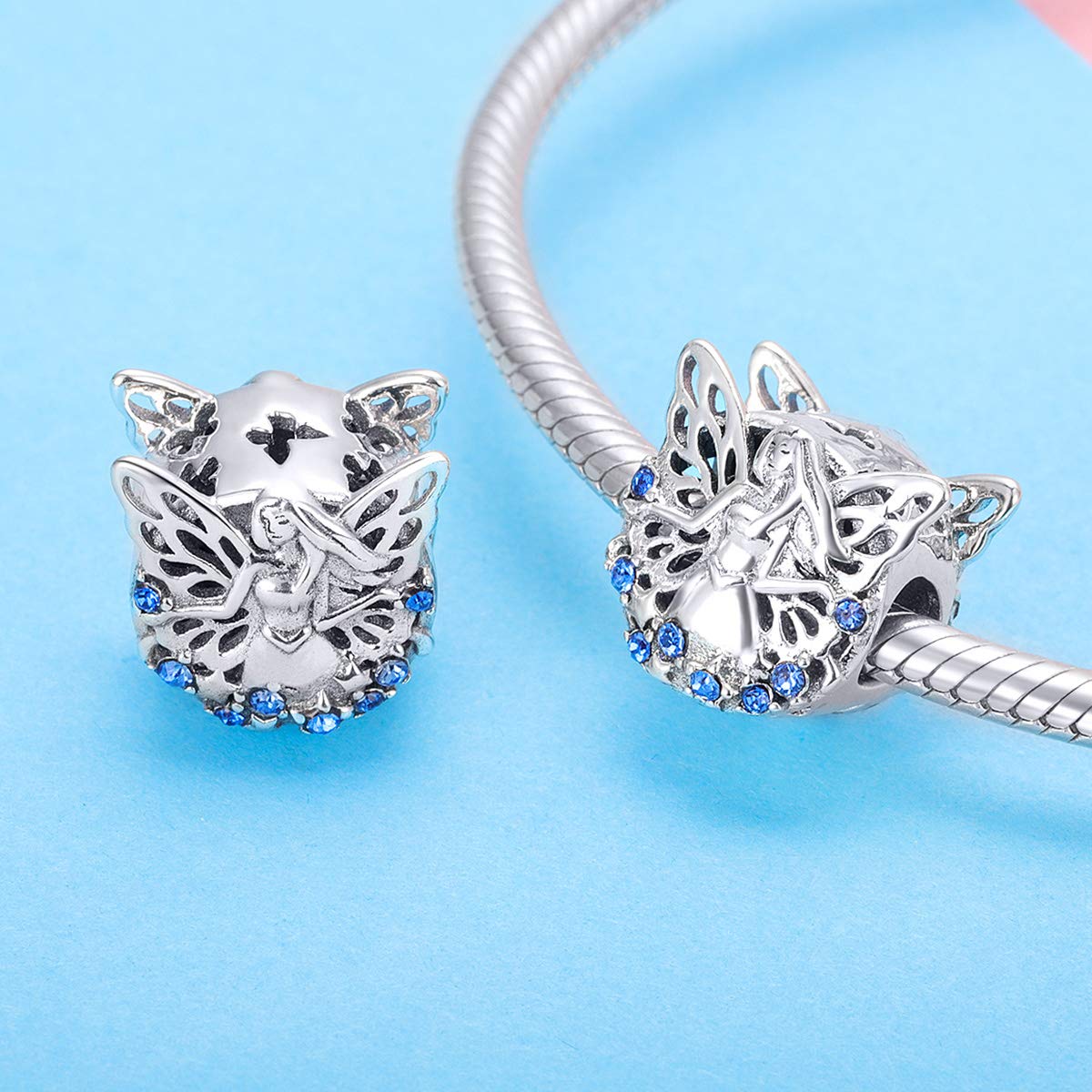 XNTBX Bracelet Charm Bead Blue Elf Fairy DIY Charm 925 Sterling Silver Fits Pandora Bracelet Necklace, European Charms Bracelet