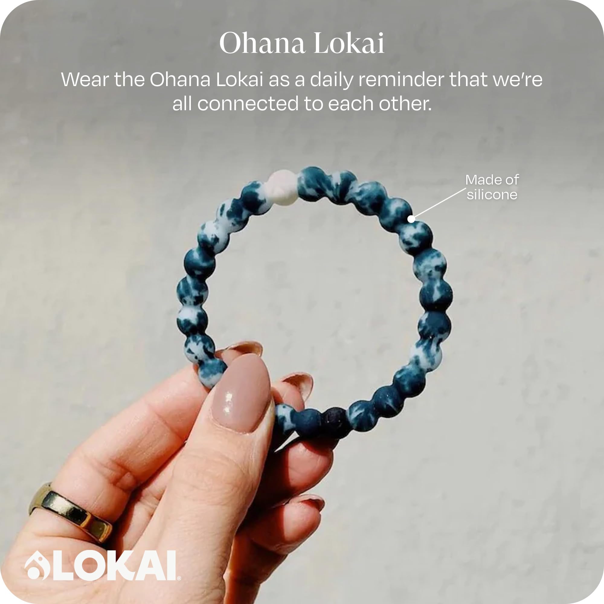 Lokai Hawaiian Silicone Beaded Bracelet for Women & Men, The Surf Collection - Ohana, (Medium, 6.5 Inch Circumference) - Silicone Jewelry Fashion Bracelet Slides-On for Comfortable Fit