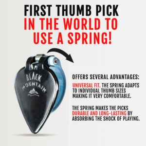 Black Mountain Medium Gauge Thumb Picks for Acoustic Guitar, Electric Guitar, Ukulele, Banjo, and More - Spring Loaded Universal Fit for Medium to XL Thumbs - Premium Finger Picks