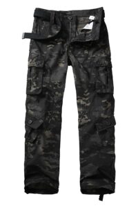 gsggig men's outdoor hiking pants, tactical pants lightweight casual work ripstop cargo pants for men with pockets no belt 3355 black cp camo 44