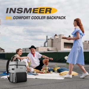 INSMEER Cooler Backpack, 32Cans/24L Large Backpack Cooler, Collapsible Soft Cooler Bag with Leakproof and Water-Resistant- Ideal for Beach, Travel, Picnic, Hiking, and Grocery Shopping