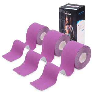 kinesiology tape (3 uncut roll) kinetic tape 16.4 ft waterproof athletic sports tape physio tape for knees, shoulder, ankles, elbow, pain relief,joint support (purple)