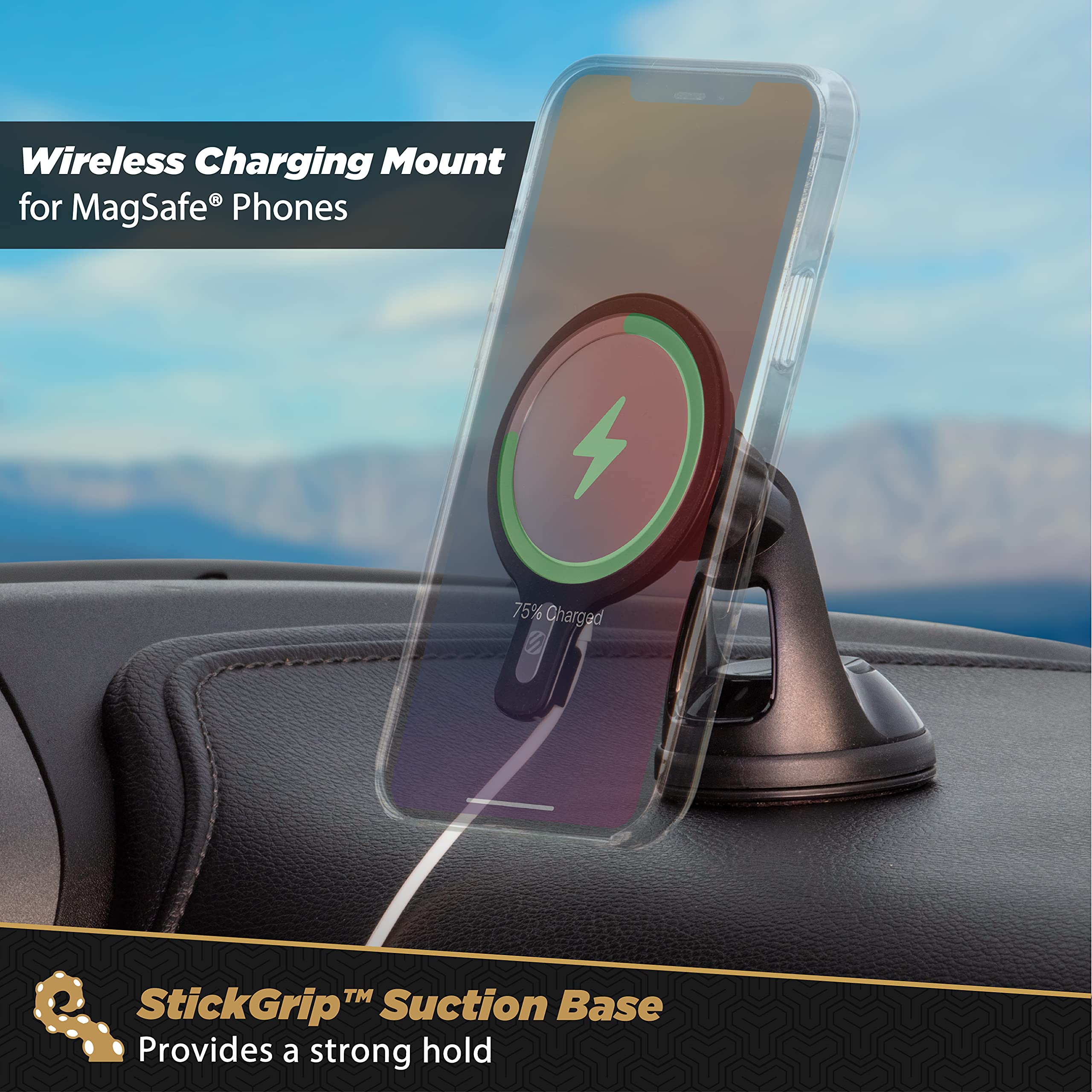 Scosche MSHWDPD20 MagicMount Windshield/Dashboard Suction Cup Mount for MagSafe Wireless Charger, (Charger not Included) Car Stand for MagSafe Charging Pad Compatible w/ iPhone 15/14/13/12/Pro/Pro Max