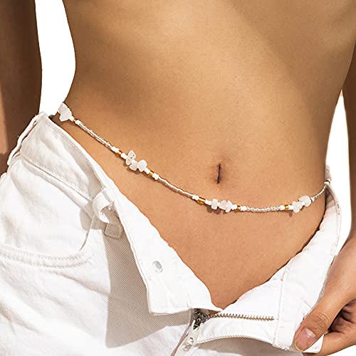 African Opal Beads Waist Chain Elastic Seed Beads Belly Body Chain Summer Beach Waist Jewelry Beads Bracelet Beads Anklet Body Accessories for Women (Color 3)