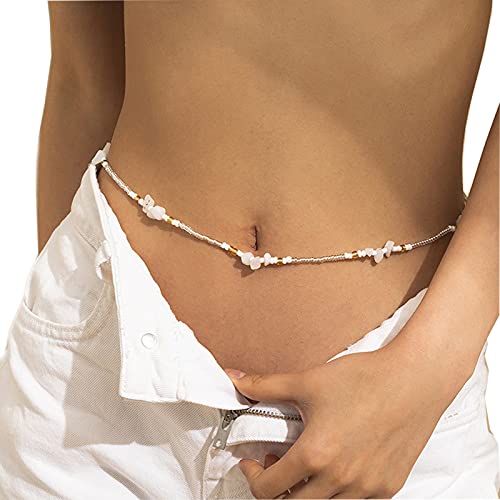 African Opal Beads Waist Chain Elastic Seed Beads Belly Body Chain Summer Beach Waist Jewelry Beads Bracelet Beads Anklet Body Accessories for Women (Color 3)