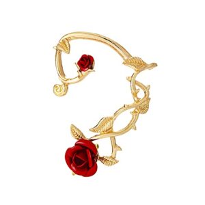 retro rose flower climbers crawler jacket earrings sparkly metal left ear cuff wrap clip stud earring for women fashion jewelry 1 pc (gold)