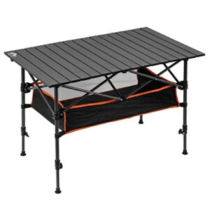 night cat camping table with storage basket foldable picnic table for outdoor indoor lightweight rustless adjustable height 1.7-3ft bbq garden backyard 75kg 37x22in