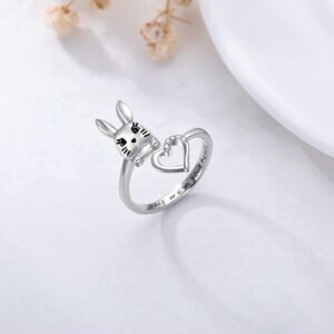 LONAGO Bunny Ring Silver White Bunny Rabbit Ring for Women Birthday Gift (Bunny Size 7)