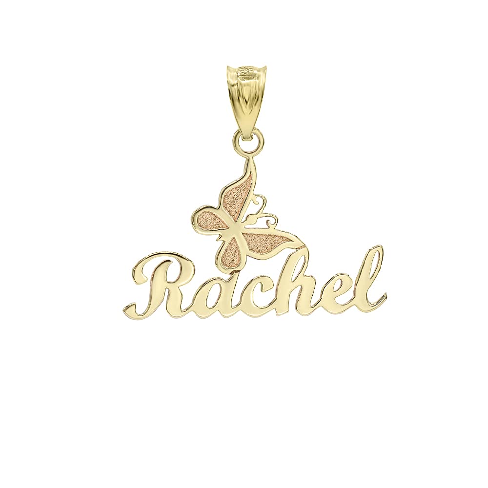 Certified 10k Yellow Gold Personalized Name Butterfly Pendant Custom Made Any Name