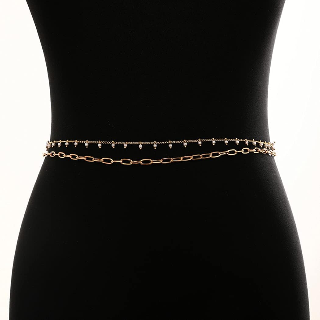 Reetan Pearl Layered Belly Body Chain Gold Body Chains Tassel Waist Chain Beach Bikini Body Jewelry Accessories for Women and Girls