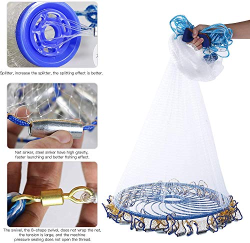 Lawaia Throw Net Saltwater Fishing Cast Net Fishing Cast Net Casting Nets Throw Cast Net Hand Throw Fishing Nets,Size 4FT/5FT/6FT/7FT/8FT/9FT/10FT/11FT/12FT Radius Monofilament-11FT