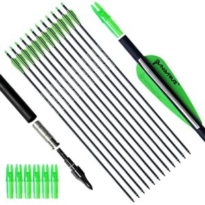 pandarus archery 32inch carbon practice hunting arrows with removable for youth compound & recurve bow target pack of 12 (green)