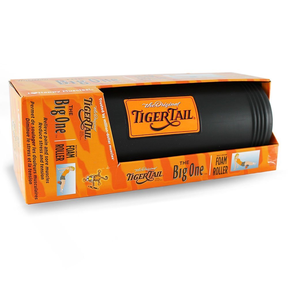 Tiger Tail Bundle: 18in Portable Massage Stick Portable Roller + The Big One Foam Roller + The Stretchy Tiger 80" Stretch/Yoga Strap + Happy Muscles Book