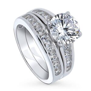 berricle sterling silver solitaire wedding engagement rings 2.7 carat round cubic zirconia cz ring set for women, rhodium plated size 7