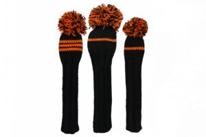 sunfish knit wool golf headcover set driver fairway hybrid black and orange