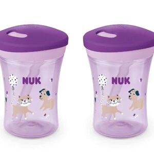 NUK Evolution Straw Cup, 8 oz (Purple Cat & Dog, 2 Pack)