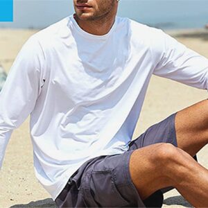 HARGLESMAN Men's Rash Guard Summer Long Sleeve Quick Dry UPF 50 Swim Tee Basic Comfy Swim Tee Outdoor Workout T Shirt Bathing Suit Sun Tops Plus Size Big Tall WhiteXL