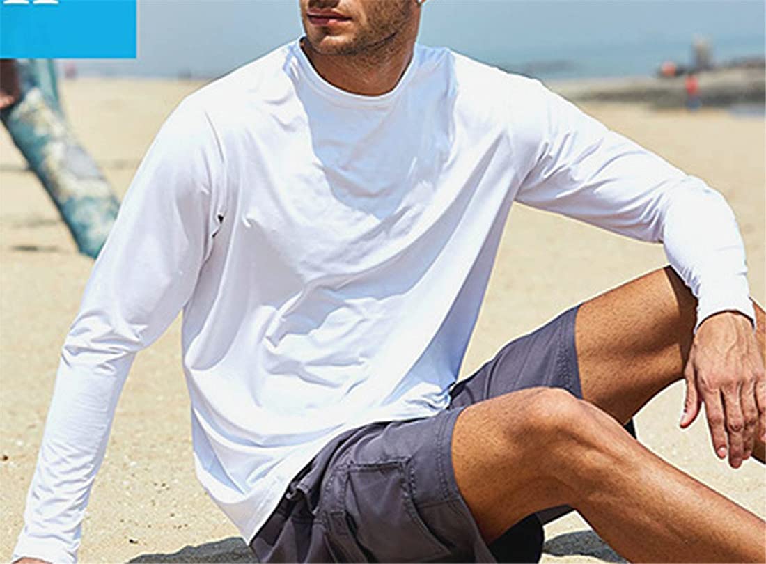 HARGLESMAN Men's Rash Guard Summer Long Sleeve Quick Dry UPF 50 Swim Tee Basic Comfy Swim Tee Outdoor Workout T Shirt Bathing Suit Sun Tops Plus Size Big Tall WhiteXL