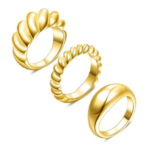 lane woods chunky ring set: 14k gold plated croissant braided twisted dome ring jewelry for women men(8" gold)