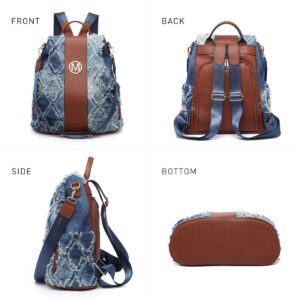 MKP Women Fashion Backpack Purse Jean Denim Handbag Anti-Theft Rucksack Travel College Shoulder Bag with Wristlet