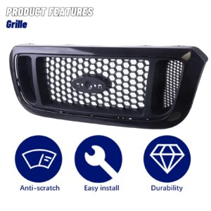 JustDrivably Replacement Parts Front Grille Grill Assembly Compatible With Ford Ranger (Edge, XLT) 2004 2005 / Ranger (Tremor) 2004 / Ranger (FX4, XL) 2005 Pickup Truck