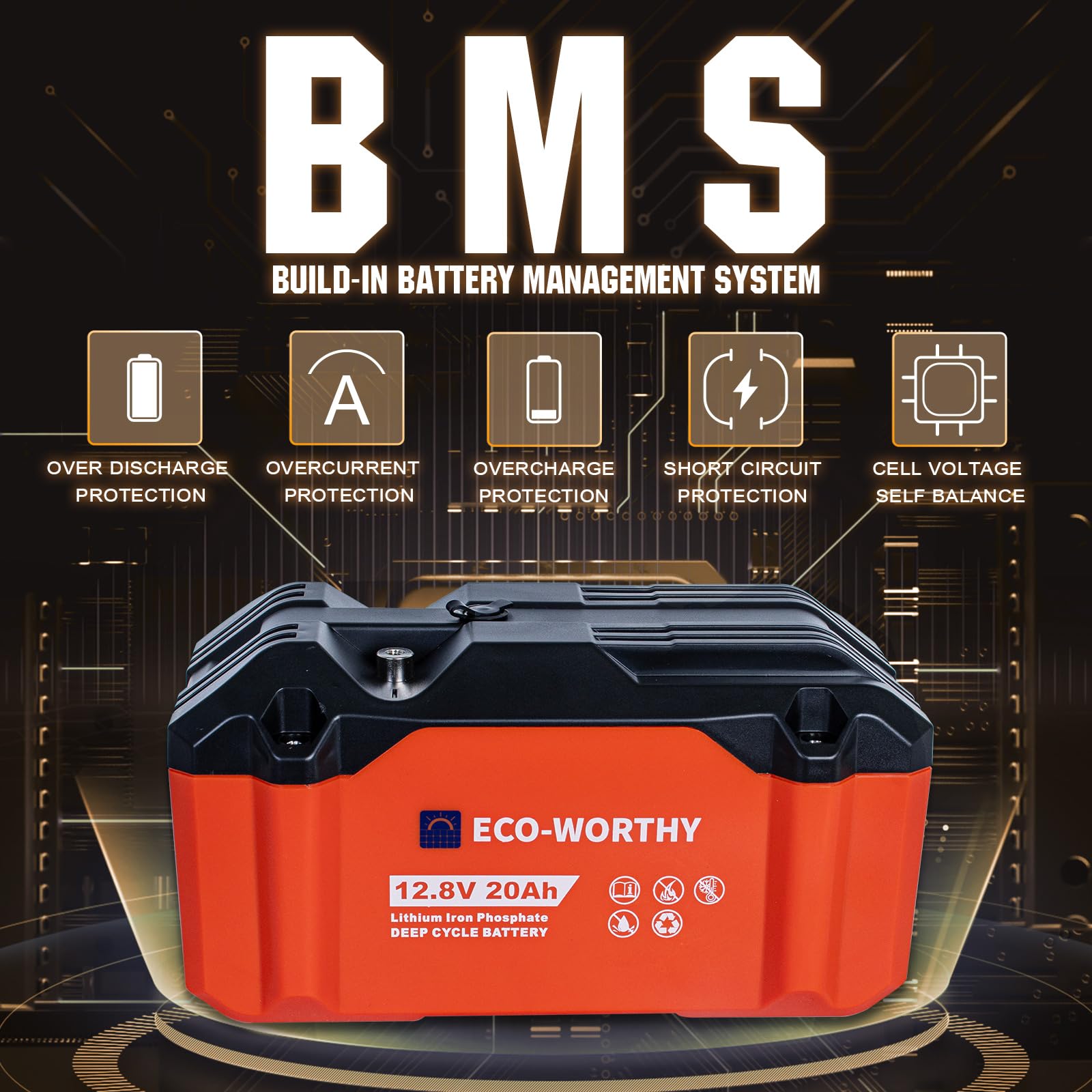 ECO-WORTHY Portable 12V Lithium Battery, 20Ah LiFePO4 Deep Cycle Rechargeable Battery, Built-in BMS, 4000+ Cycles,Perfect for Outdoor Camping Fishing RV Marine Trolling Motor Fishfinder