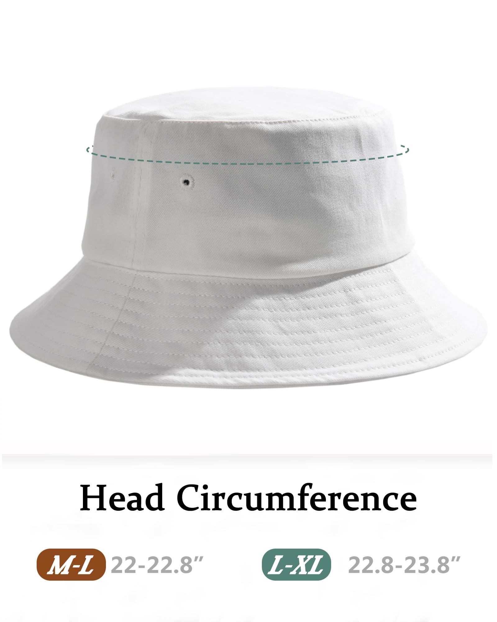 Camptrace Bucket Hats for Women Men Washed Cotton Bucket Hat Packable Sun Hats Summer Beach Hat with Detachable String Canvas White Medium-Large