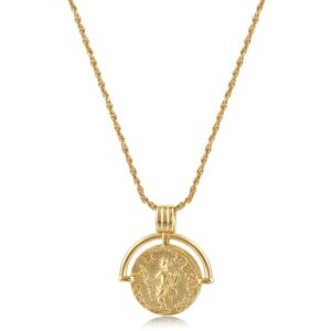 frumos 18k gold plated long necklace for girls classic retro reimagined rope chain pendant necklace roman arc coin gold vermeil ridge cross necklace apollo medallion coin gold necklaces for womens