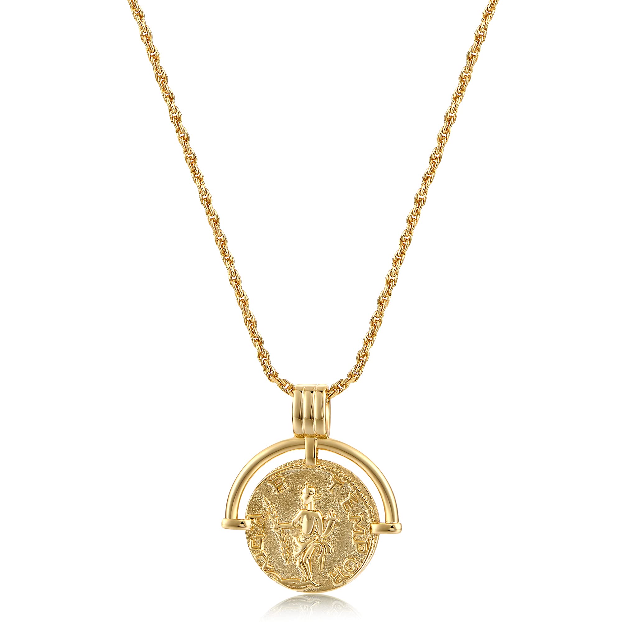 FRUMOS 18K Gold Plated Long necklace for Girls classic Retro Reimagined rope chain Pendant necklace roman arc coin gold vermeil ridge cross necklace apollo medallion coin Gold Necklaces for Womens