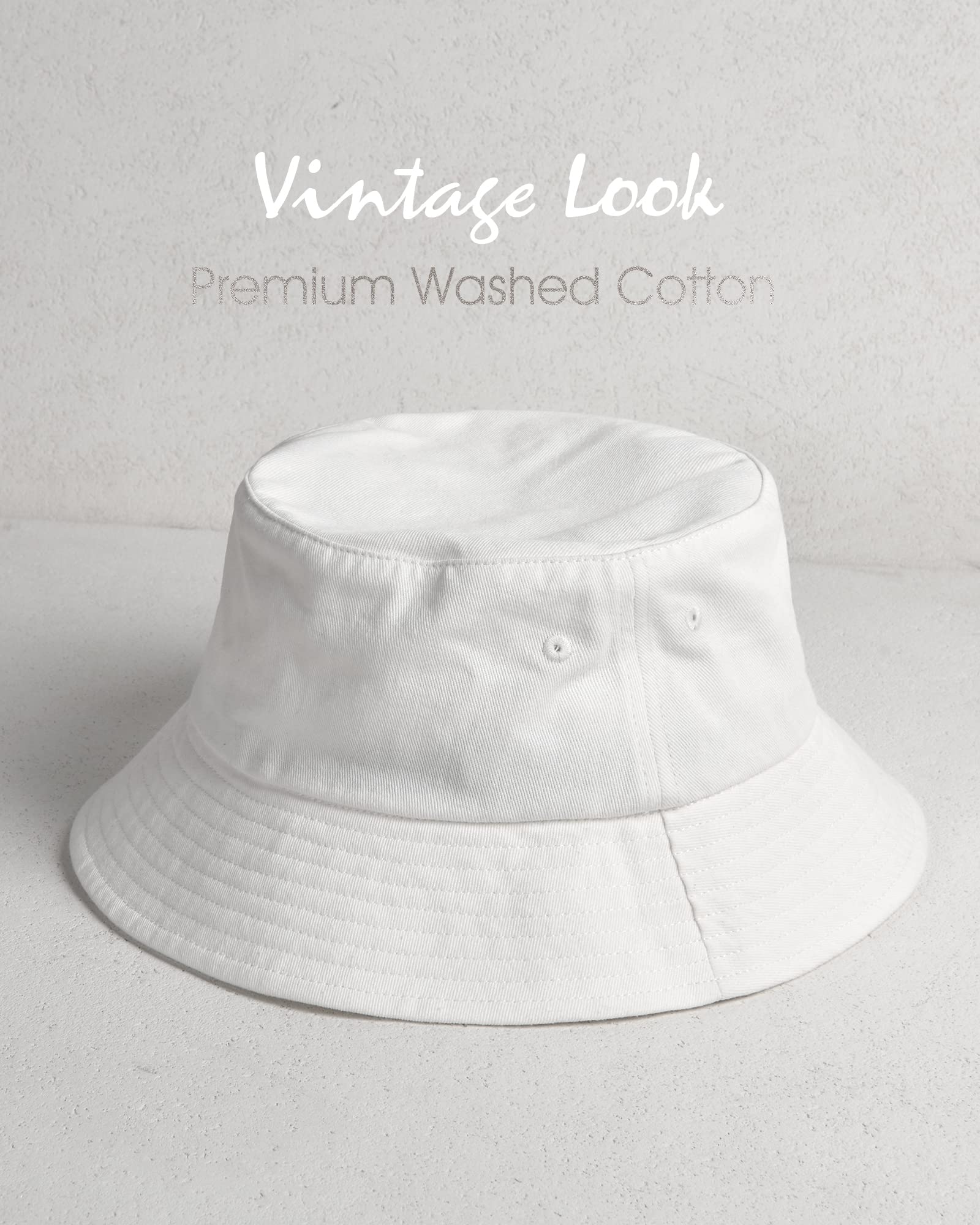 Camptrace Bucket Hats for Women Men Washed Cotton Bucket Hat Packable Sun Hats Summer Beach Hat with Detachable String Canvas White Medium-Large