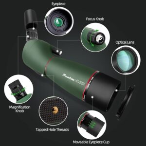 PankooFamily 25-75X70 HD Spotting Scope Hunting Spotting Scopes with Smartphone Mount Kit, Tripod and BAK4 45 Degree Angled Eyepiece Telescope for Bird Watching Target Shooting Wildlife