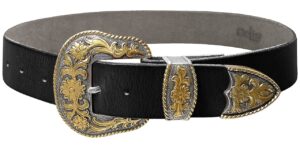 bs040-s5521 floral engraved western fashion style full grain leather belt 1-1/2" (38mm) wide - antique gold (black, 30)