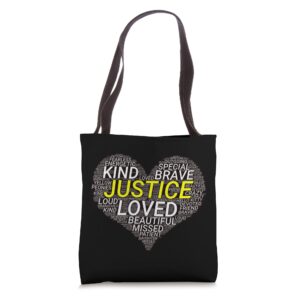 justice vosters heart memorial: #justiceforjustice tote bag