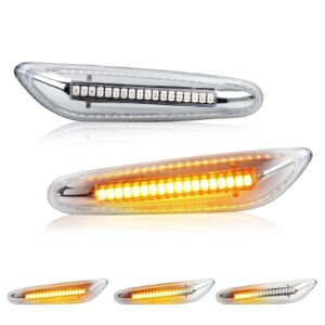 d-lumina chrome sequential led side marker turn signal lights for bmw e90 e91 e92 e93 e46 e53 e60 e61 x3 e83 x1 e84 e81 e82 e87 e88, dynamic amber lamps replace oem side marker light, pack of 2