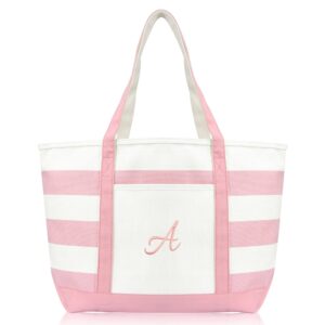 dalix striped beach bag tote bags satchel personalized pink ballent letter a