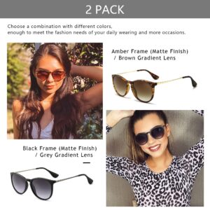 SUNGAIT 2 Pairs Vintage Round Sunglasses for Women Men Trendy Style UV400 Lens