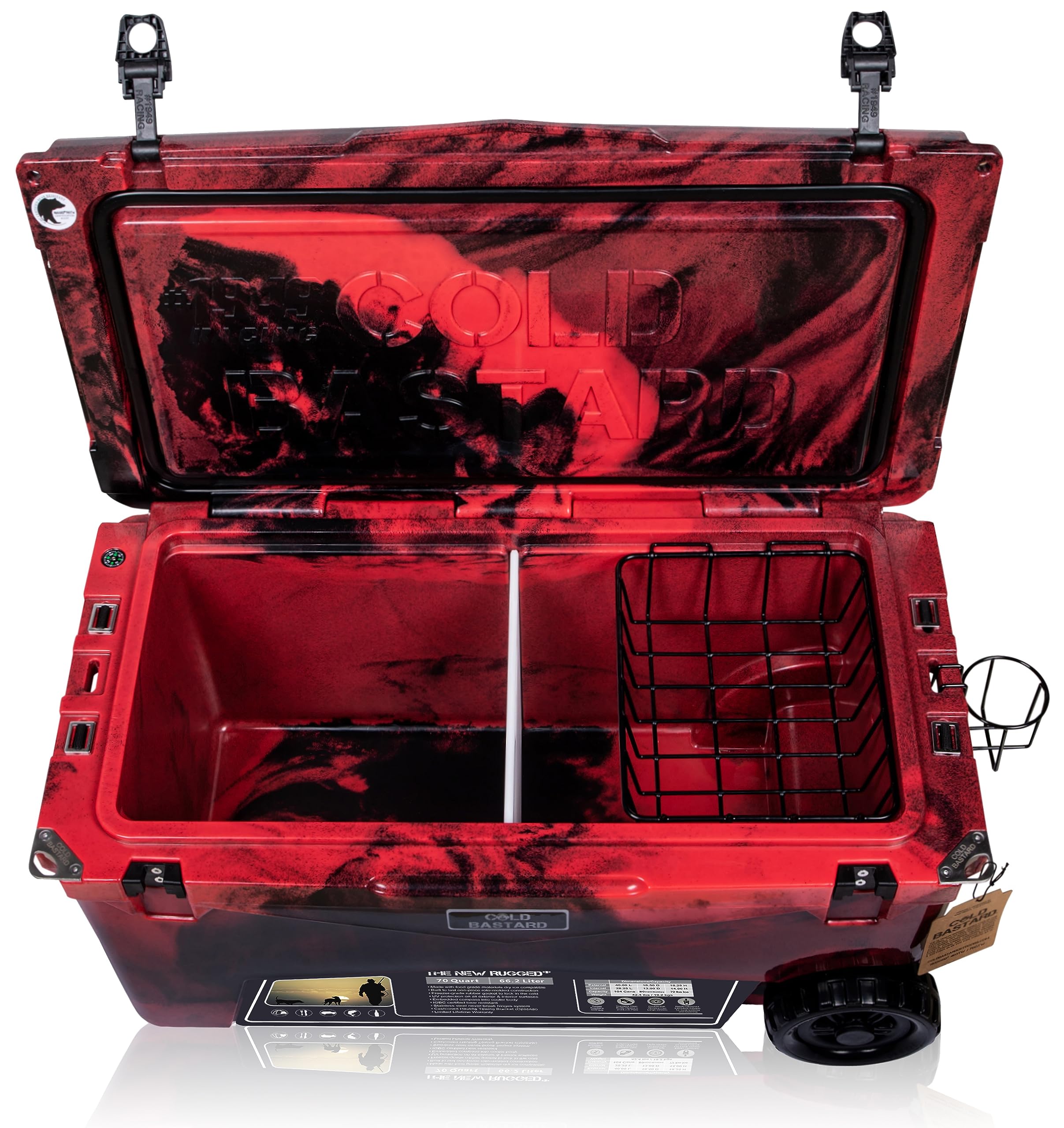 COLD BASTARD COOLERS 70QTW Rugged+ CAMO Red Large Wheels The Best Premium Ice Chest Cooler Accessories Free S&H (CB70W-CR)