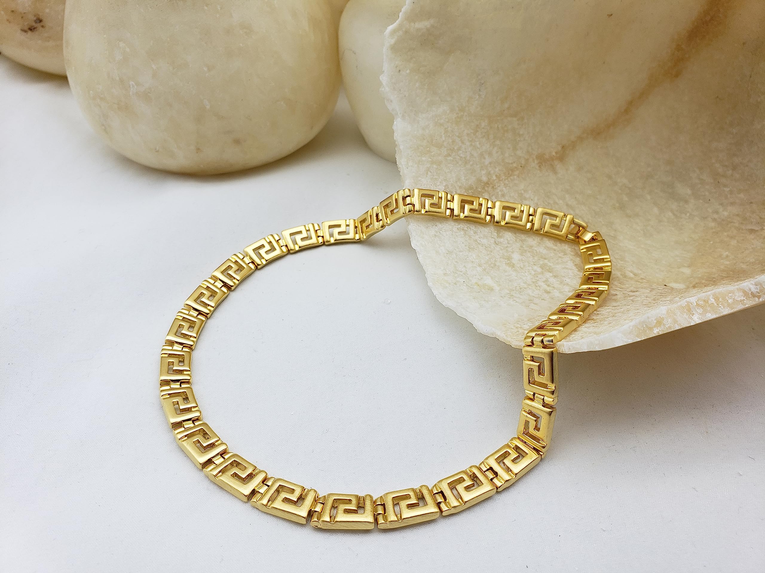 MUSEUM REPRODUCTIONS Classical Meander Gold Link Necklace - Inspired by Greek Architecture - 16"