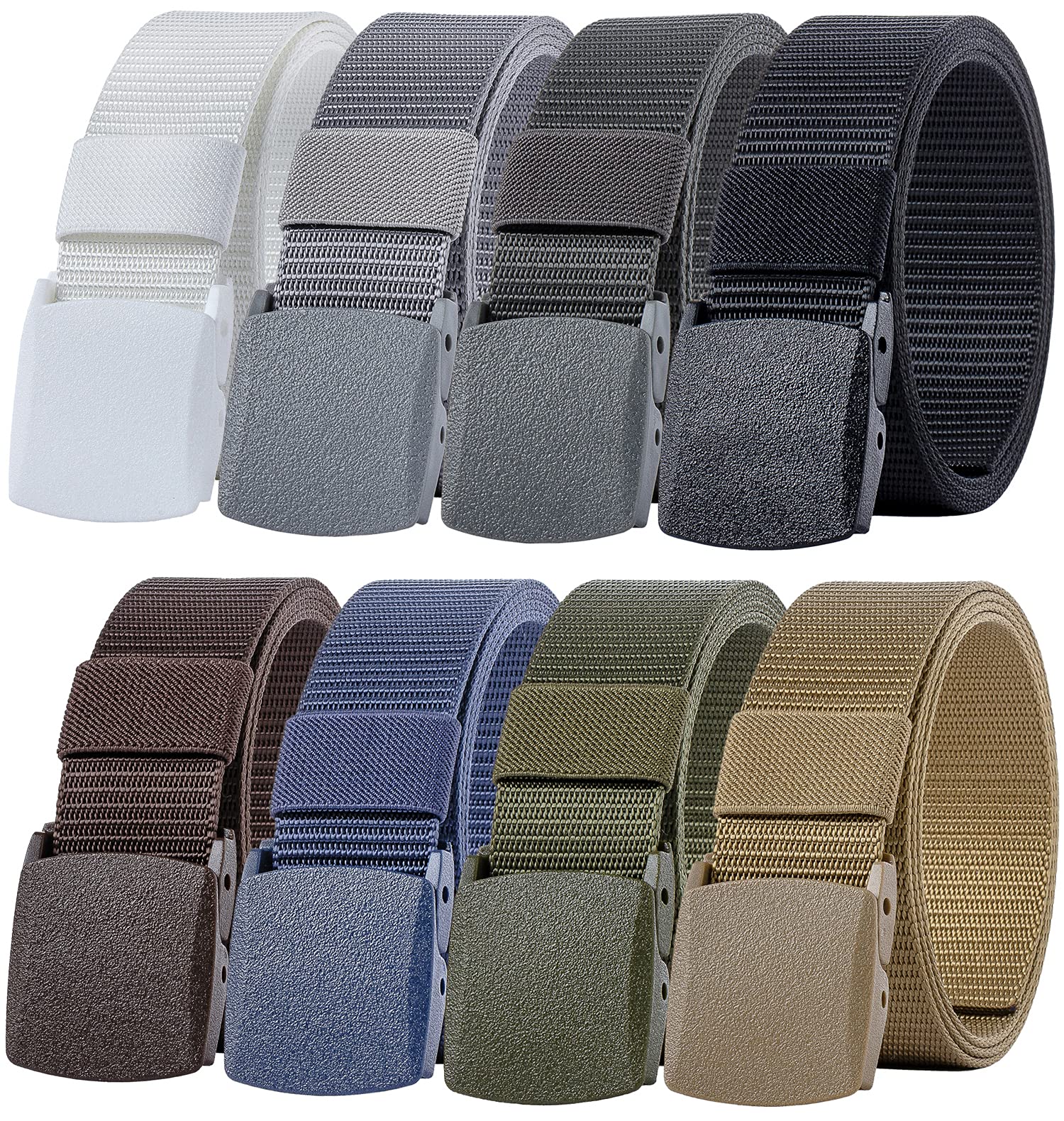 Ginwee 8 Pack Nylon Military Tactical Plastic Buckle Belt Webbing Canvas Outdoor Web Belt