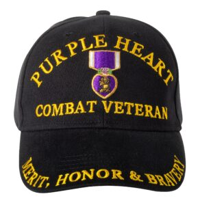 purple heart combat veteran embroidered cap hat - adjustable black