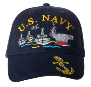 united states navy usn ship fleet by sea, air and land embroidered cap hat - adjustable blue