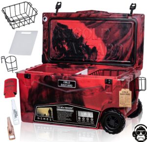 cold bastard coolers 70qtw rugged+ camo red large wheels the best premium ice chest cooler accessories free s&h (cb70w-cr)