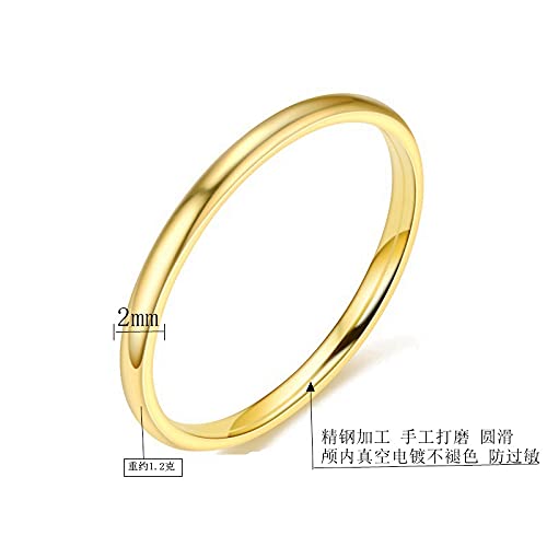 COLORFUL BLING 2mm Thin Titanium Stainless Steel Stackable Band Knuckle Stacking Rings Set Dome Polished Surface Midi Ring Simple for Men Women Wedding Classic Jewelry-6