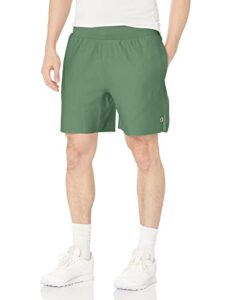 champion men's reverse weave cut, raw hem fleece shorts, 7", native fern green c patch logo, medium