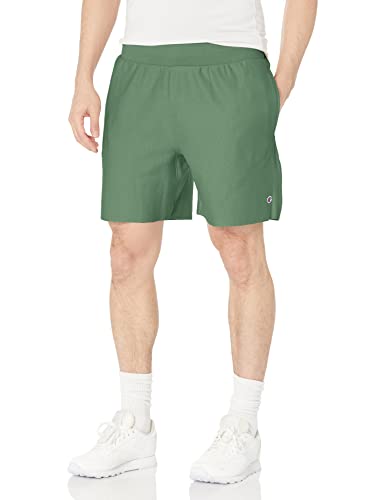 Champion Men's Reverse Weave Cut, Raw Hem Fleece Shorts, 7", Native Fern Green C Patch Logo, Medium