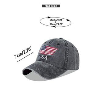 LANGZHEN American Flag Hats for Men and Women USA Flag Baseball Cap Adjustable Outdoors Trucker Snapback Hat (USA-Washed-Black+USA-Gray,One Size)