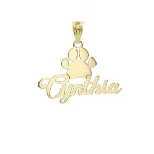 certified 14k yellow gold personalized name dog paw print engravable charm pendant