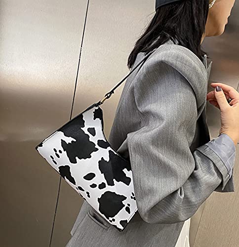 Women Cow Print Shoulder Bag Clutch Purse Underarm Handbag Satchel Zipper Tote Bag Purse