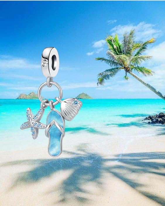 NanMuc Summer Beach Starfish Flip Flop Sliper Shell Charms for Pandora Bracelets