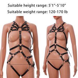 Zeelina Punk Leather Body Chain Black Harness Waist Belt Adjustable Hollow Cage Rave Nightclub Party Body Accessories for Women